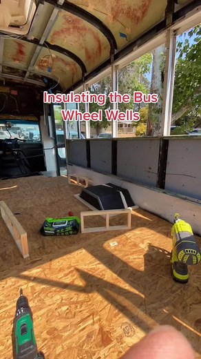 Covering & Insulating the wheel wells on the bus with @havelockwool #vanlife #buslife #skoolieconversion #skoolie #busbuild #vanbuild