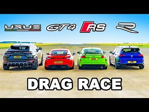 Lamborghini Urus v Audi TT-RS v Porsche GT4 v VW Golf R: DRAG RACE