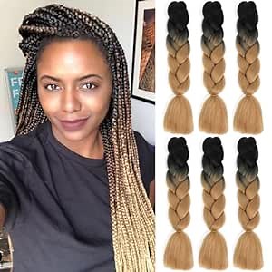 Mclisle Colorful Braiding Hair Extensions 24Inch 6Packs Rainbow Jumbo Braids Hair for Women Girls Synthetic Fiber Heat Resistant 2tone Colored Hair Extension For Braiding(Black-Brown)