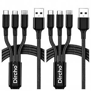 Dircho 2 Packs Multi 4 Ft USB Charging Cable Universal 3 in 1 Ports Type-C Micro-USB Connectors Nylon Braided Cord (Black)