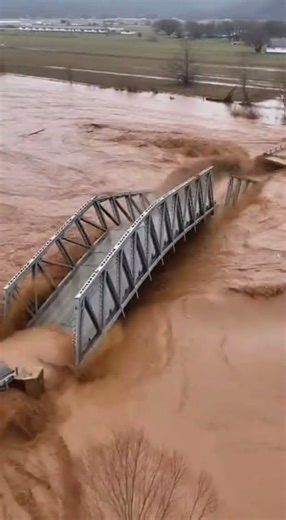 Acrow panel bridge collapsing in extreme high velocity flow #bridge #construction #destroy