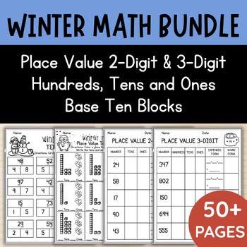 1st & 2nd Grade Winter Math Bundle: Place Value 2-Digit and 3-Digit NO PREP!
