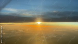 Spectacular sunset recorded from a jet cockpit at 12000 metres high. Pilot point of view. 4k