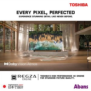 77K views · 56 reactions | Toshiba—Engineered for Excellence! Powered by the REGZA Engine, Toshiba TVs deliver breathtaking 4K clarity and seamless performance. Engineered in Japan for unmatched quality, they redefine home entertainment with cutting-edge technology. Don’t wait—upgrade your viewing experience now! Shop Now - https://bit.ly/abanstoshibatv #Toshiba #SmartTV #Abans #ShopNow | Abans | Facebook