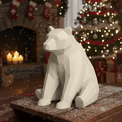 Low Poly Sitting Bear STL File | Geometric Polar Bear 3D Printable Model | Christmas Winter Animal Figurine for Modern Home Decor | Digital - Etsy