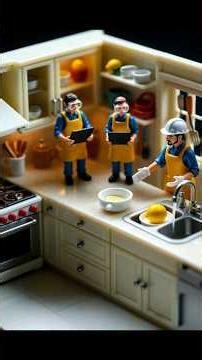 Miniature Kitchen Cleaning Crew Cleaning Messy Kitchen #grokimagine