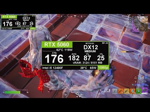 Fortnite: RTX 5060 + intel i5 12400F DX12 MEDIUM preset + TSR MEDIUM 1080p fps chapter 7 season 1