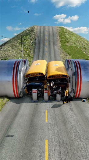 Fire Truck Vs School Bus Vs Giant Pit Bollards - BeamNG drive #shorts #beamngdrive