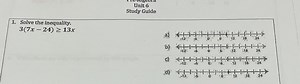 Unit 6 Study Guide Solve the inequality. 3 ( 7 x - 24 ) \geq 13... | Filo