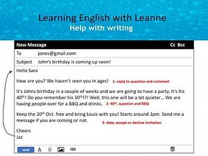 Write Informal Emails in English- Invitation & reply 1.1- A Birthday Invite