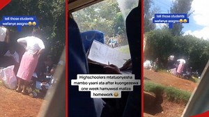 Videos of students doing assignments by school gate, in matatu amuses netizens