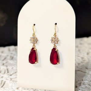 Ruby Red Art Deco Drop Earrings: Gold Flower Teardrop Statement - Etsy