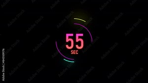 60 second modern countdown timer animation, 60 second countdown, 60 second countdown on black background.