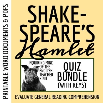 Hamlet Quiz and Answer Key Bundle | Shakespeare Assessments | Reading Worksheets