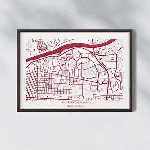 University of Alabama Street Lines Map | UA Map | Tuskaloosa |digital Download | Map Decor - Etsy