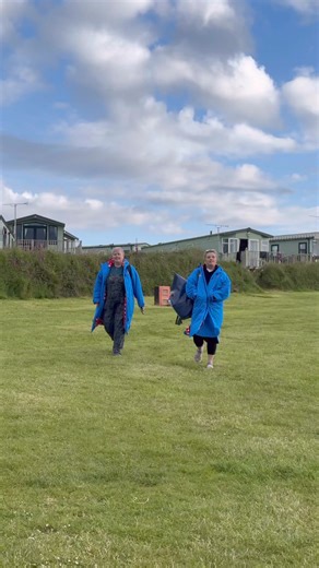Bluetit1 Channel swim relay team members taking the new DDIPP spotty dotty robes for a test run on Porthsele beach, Pembrokeshire. The robes will be available for general sale SOON! #ddipp #bluetit1channelrelayswimteam #porthselebeach #pembrokeshire | The Bluetits Chill Swimmers