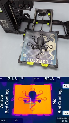 1.3K views · 12 reactions | A quick behind the scenes look of how we used thermal imaging to visualize the TAZ 8’s Active Bed Cooling feature. It cools the bed to part removal temp in half the time of ambient cooling! #LulzBot #TAZ8 #3DPrinting | LulzBot | Facebook