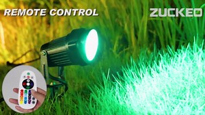 ZUCKEO Christmas Spotlights LED Outdoor Spot Lights for Yard, 10W RGB Landscape Lights Color Changing, 120V Waterproof Spotlight with Plug & Remote for House Garden Path Tree Decoration(2Pack)