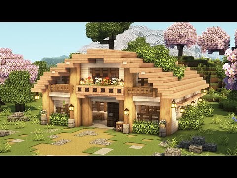[Minecraft] 🌸🐏 Cute Cherry Blossom Barn Tutorial / Mizuno's 16 Craft Resource Pack