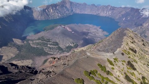 Mount Rinjani: Drone View of Indonesia's Active Volcano