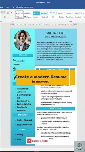 "Create a Modern Resume in MS Word | Quick & Professional CV Design 📝💼" #msword #resume