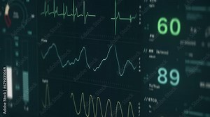 Respiratory rate monitoring system used at the modern healthcare hospital. Respiratory rate monitor indicating patients lung health. Respiratory rate monitor detecting breathing organ failure.