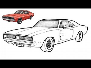 How to Draw Dodge Charger R/T 1969 | Easy Pencil Muscle Car Drawing Tutorial
