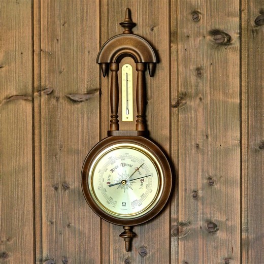 Vintage Walnut Barometer With Brass Bezel and Norwegian Weather Dial, West German Wall Station for Nautical or Traditional Interiors - Etsy