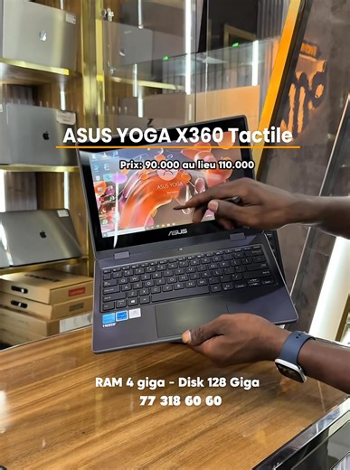 🔥 Nouvel Arrivage – ASUS X360 YOGA (2-en-1 avec Stylet) 💰 Prix : 90.000 FCFA Tel: 773186060 ⚡️ 𝐂𝐀𝐑𝐀𝐂𝐓É𝐑𝐈𝐒𝐓𝐈𝐐𝐔𝐄𝐒 ▪️ Processeur : Intel® Celeron – 12e génération ▪️ RAM : 04 Go DDR4 ▪️ Stockage : 128 Go SSD rapide et 1 slot libre ▪️ Écran : 12" tactile HD, rotatif (mode tablette & PC) ▪️ Clavier : QWERTY ▪️ Stylet : Inclus 🖊️ ▪️ Double Caméra ▪️ Autonomie : Excellente – conçu pour la mobilité 🔌 Ports & connectique ▪️ 2x USB 3.1 Gen 1 ▪️ 1x USB Type-C (Power Delivery DisplayPort)