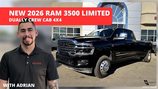 Don't miss out on this New 2026 Ram 3500 Limited Dually Crew Cab 4x4 available now at Redwater Dodge. Click for 29 photos & model details: https://www.redwaterdodge.com/vehicle-details/new-2026-ram-3500-limited-dually-crew-cab-4x4-cummins-leather-towing-sunroof-backup-camera-redwater-ab-id-61975942 A short visit to Redwater Dodge can get you a dependable New RAM 3500 for sale at Alberta's No. 1 Cummins Diesel Dealer today! Stock # TR35425 VIN 3C63RRRLXTG155425 | Redwater Dodge