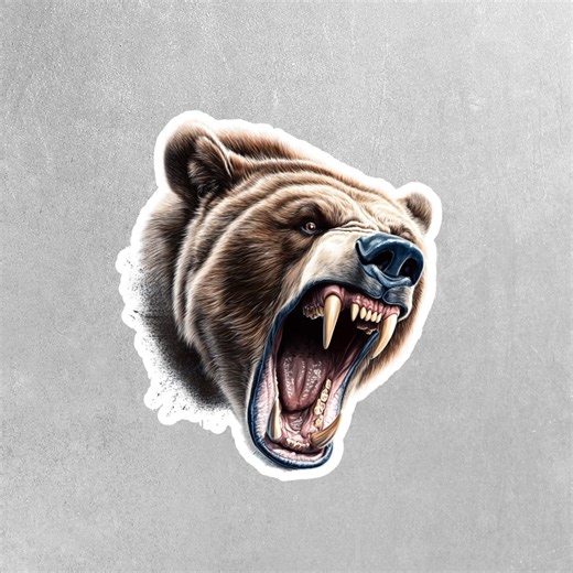 Grizzly Bear Sticker | Roaring Brown Bear Decal - Etsy