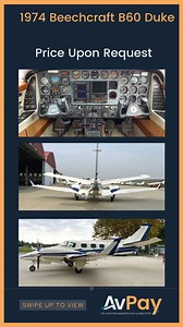 Low Time, Best condition duke for sale in Europe Check-out the full specs at: https://avpay.aero/company/wacker-aircraft-sales/product/1974-beechcraft-b60-duke-n901at-twin-engine-piston-airplane-for-sale/ #AvPay #aircraft #flight #generalaviation #flying #new | AvPay.aero | Facebook