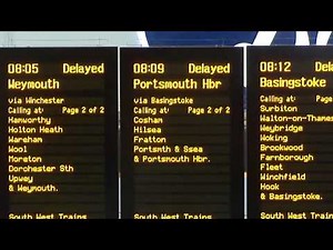 Waterloo Station; 08 09 train delayed & cancelled due to broken down train at Brookwood; Saturday 10th December 2011