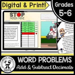 Word Problems Add Subtract Decimals Real World | Digital Self-Checking Activity