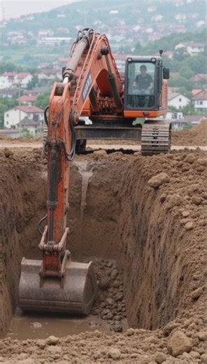 Excavator Digging in Deep Mud | Construction Site Footage