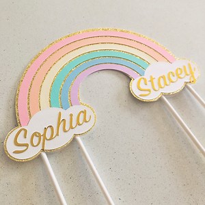 Personalised Pastel Rainbow Cake Topper: Glitter Birthday Decoration, Twin Cake Decor - Etsy Australia