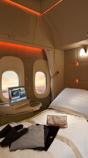 Luxury Travel Expert on Instagram: "Emirates’ game-changing First Class cabin in the Boeing 777 features four window suites and two middle suites equipped with (virtual) windows! All suites have floor-to-ceiling sliding doors, a fully flat bed with zero-gravity position, and a sleek design inspired by Mercedes-Benz. Tag someone you want to fly this with ✈️ #travel #flight #airline #luxury #luxurytravel #travelgoals #instatravel #cntraveler #tlpicks #airbus #boeing #businessclass #travelgoals #av