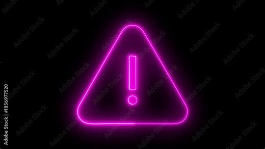 Neon line warning attention white color animation icon signal alert risk safety danger road warning sign symbol. danger risk alert road warning sign stop error signal emergency issue sign symbol