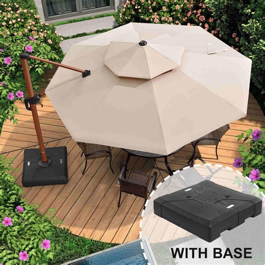 Check The Home Depot's Q&A Before Buying: PURPLE LEAF 11 ft. Octagon WindProof High-Quality Wood Pattern Aluminum Cantilever Patio Umbrella with Stand, Beige