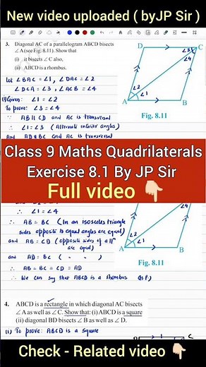 Video Uploaded - Class 9 Maths Chapter 8 Quadrilaterals Exercise 8.1 NCERT Solutions by JP Sir