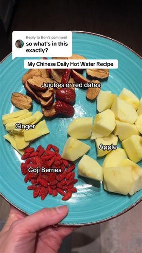 Replying to @Bon I drink this daily morning and before bed. It’s very good gut health, your eyes , hydration, immune support , blood flow and glowing skin. @Micro Ingredients Ingredients: • 1 apple ( peel or leave the skin on) • 3- 5 slice ginger 🫚 ( add more if you like little spicy) • 5 jujubes ( cut and remove the seed) • Goji berries How to make: after water boil add ginger, apple and jujubes together for 15 to 20 minutes then add goji berries and simmer for 5 minutes. Now enjoy your hot wa