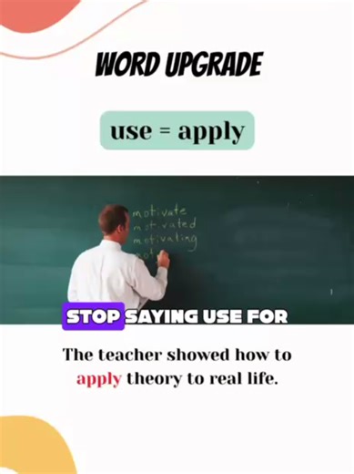 Stop saying use again and again. Upgrade your vocabulary with apply, exploit, and harness — and sound more fluent instantly. #English #englishlesson #learnenglish #learnenglishdaily #englishvocabularylearning #englishvocabulary #betterenglis #englishtiktok #fyp #englishtipsdaily #tiktok #viral #englishwords #wordupgrade #synonyms