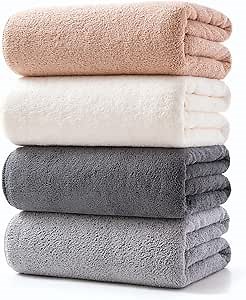 Towels 4 Piece Very Soft Microfiber Bath Towel Set Fast Drying Super Absorbent Lightweight and Durable Bathroom Gym Yoga Travel, 55" L x 27" W, 4 Pack Multicolour B
