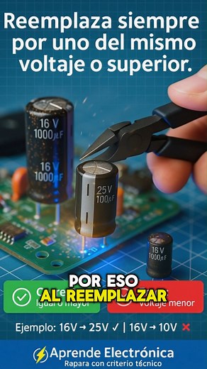 ¿Alguna vez viste un capacitor abombado o reventado y no supiste por qué? 💥⚡ Hoy te explico las causas más comunes de este problema y cómo evitarlo. Un capacitor se encarga de almacenar energía eléctrica, pero tiene límites. Cuando se supera su voltaje máximo, la presión interna aumenta hasta que estalla. La causa más frecuente es usar un capacitor con menor voltaje del necesario. Por ejemplo, colocar uno de 16 V en una línea de 24 V lo destruirá en segundos. También puede explotar por polarida