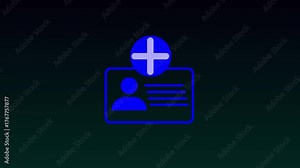 Blue ID Card Icon with Plus Sign and Person Silhouette on Dark Gradient 4k video Background ID card