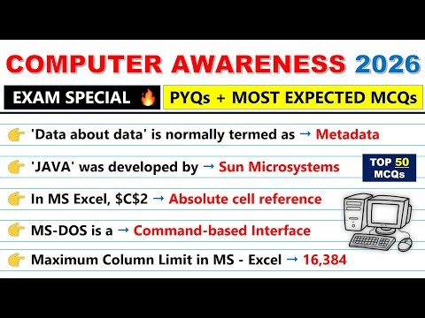 Top 50 Computer Awareness MCQs | Last Minute Revision 2026