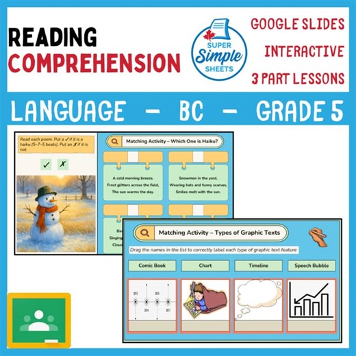 Grade 5 - Reading Comprehension Unit - Google Lesson Slides - BC Language