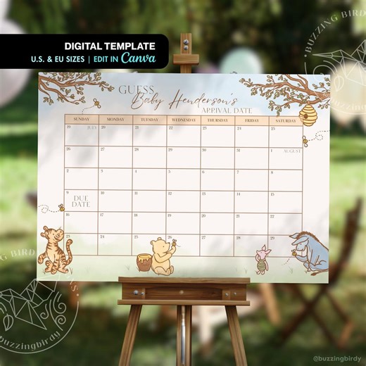 Devinez la date d'échéance pour la baby shower de Winnie l'ourson (modèle modifiable) - Etsy France