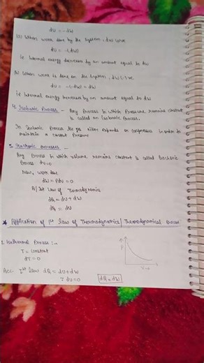 Internal energy, First law and Various process, Application of 1st law of thermodynamics