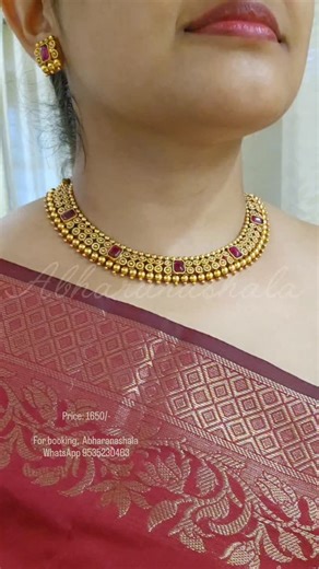Abharanashala™ on Instagram: "Matte gold finish ruby red stones set Matte Collection ✨ @abharanashala Watch full for detailed view... Price: 1650/- for the set Free shipping in India Color: Ruby The cover photo of the reel video of same, posted on page, is for size reference on the neck. With back thread attached. Sold as a set only. 50/- for back chain. Suitable for thin to medium sized neck, U shaped neckpiece. DM or WhatsApp 9535230463 for order and price details NO Cash on delivery (gpay/pay